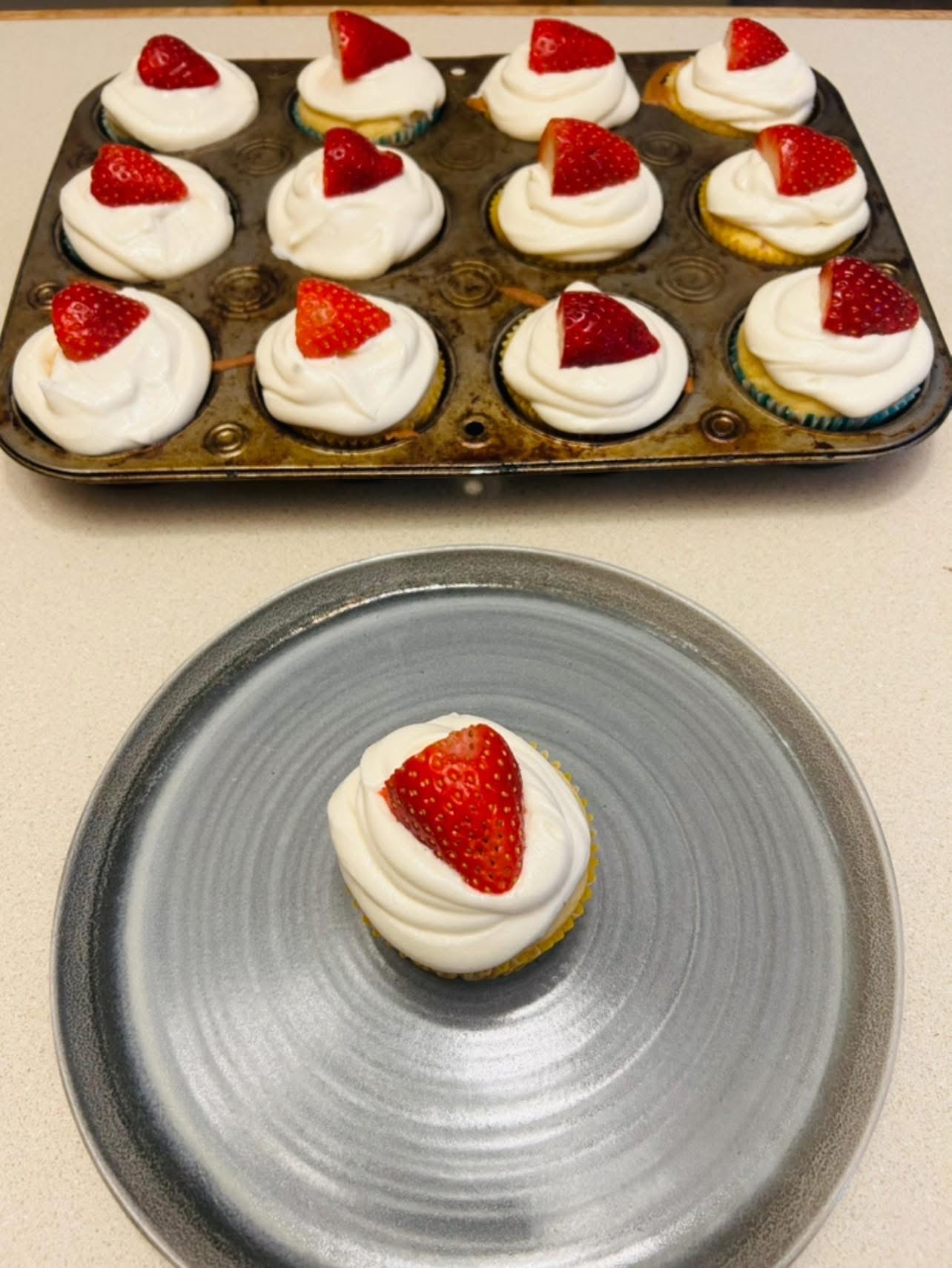 Vanilla frosted strawberry shortcakes