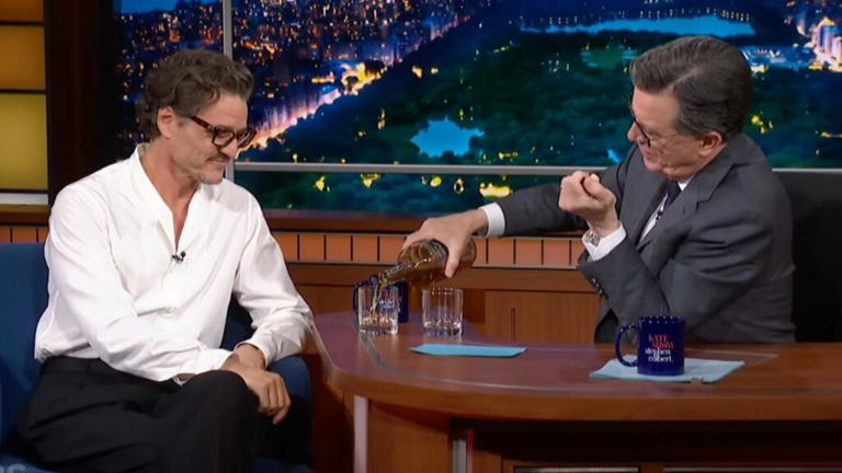 “I got jealous”: Pedro Pascal kisses Stephen Colbert on ‘The Late Show ...