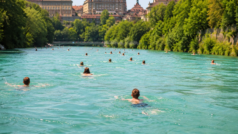 Switzerland’s summer hack: People swim through a river to get home from ...