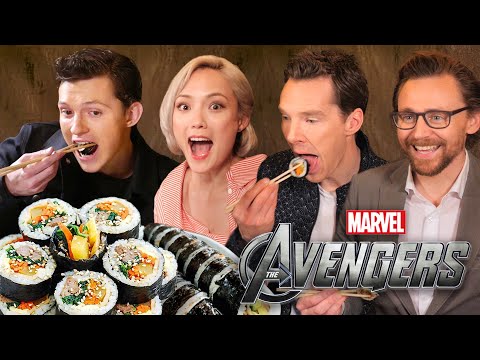 Avengers cast try Korean street food for the first time! | With Korean ...