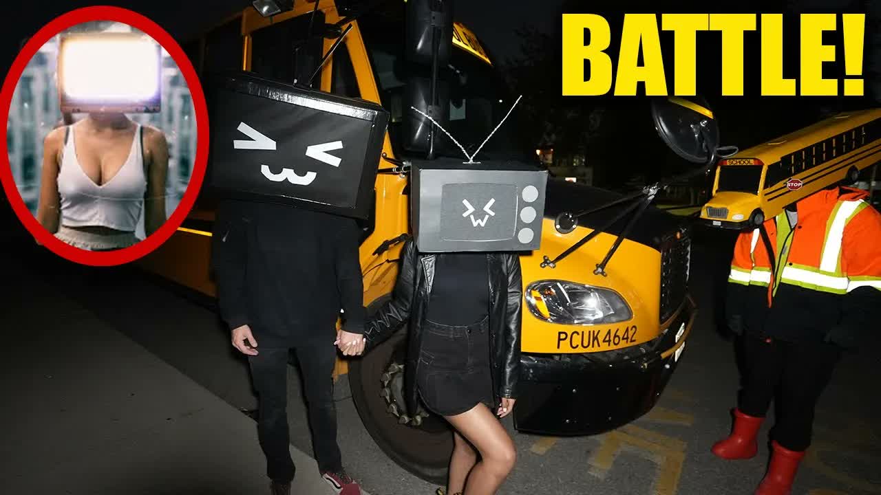 TV WOMAN & MAN vs SCHOOL BUS HEAD! (Romantic Couple Fight)