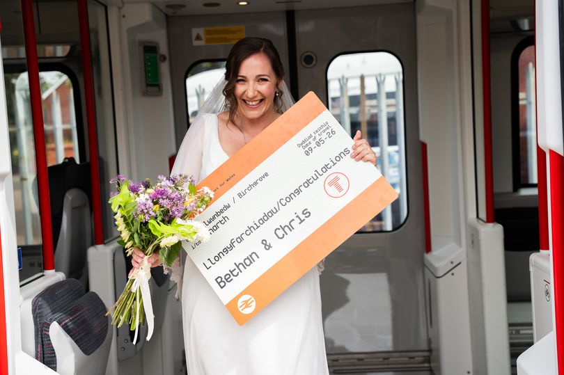 Forget the stretch limo Welsh bride catches train for her big wedding day