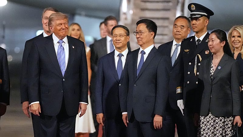 Trump arrives in Bejing for crucial summit, welcomed by Vice President Han