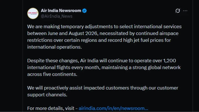 Air India announces temporary changes in some flight routes: Details inside