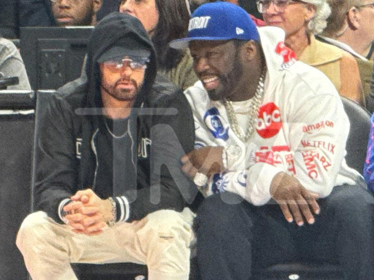 50 Cent & Eminem reunite courtside at Pistons-Cavs playoff game