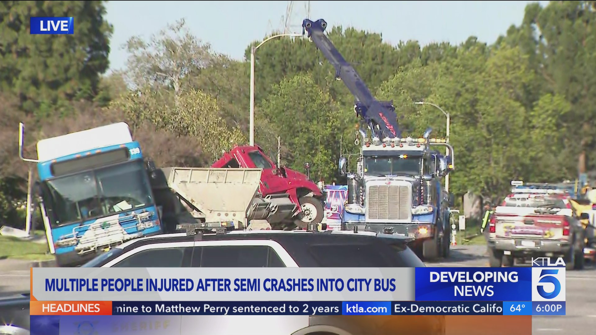 13 injured after semi-truck crashes into bus in Santa Clarita