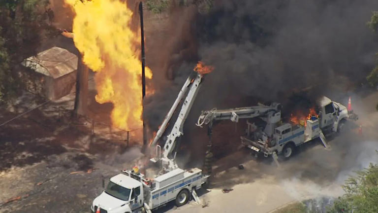 Major natural gas line rupture sends flames shooting into the air