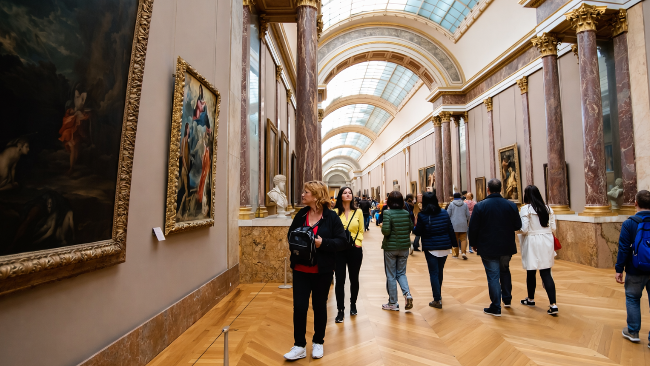 Een museumwandeling door het Louvre in Parijs (4K)