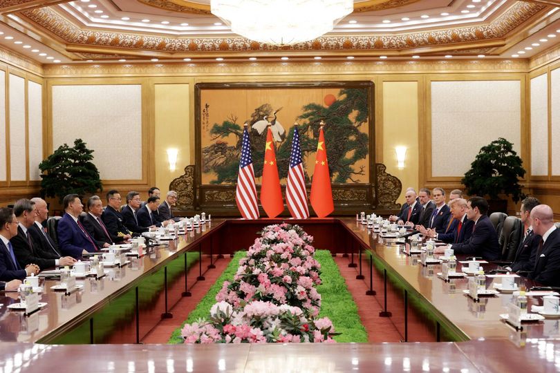 Chaos as fight erupts during Donald Trump meeting with Xi 'get out'