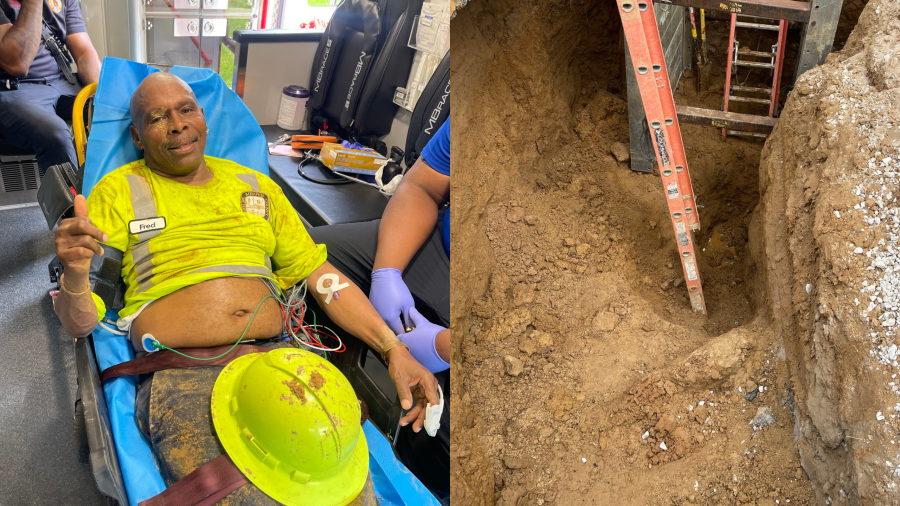 City employee buried up to neck in trench rescued