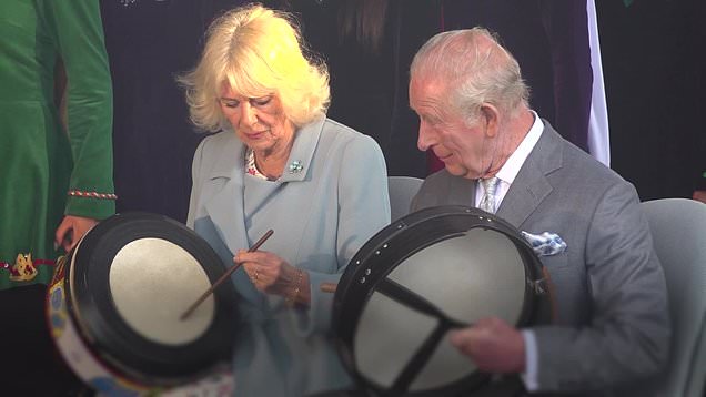 Charles and Camilla keep the beat on bodhran drums in Belfast