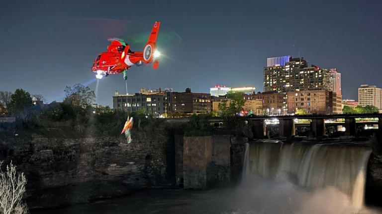 Dramatic Coast Guard rescue over High Falls in Rochester caught on camera