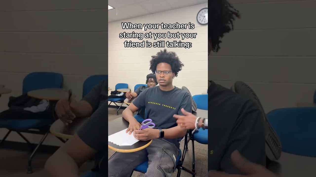 When your teacher is staring at you, but your friend is still talking🤨 ...