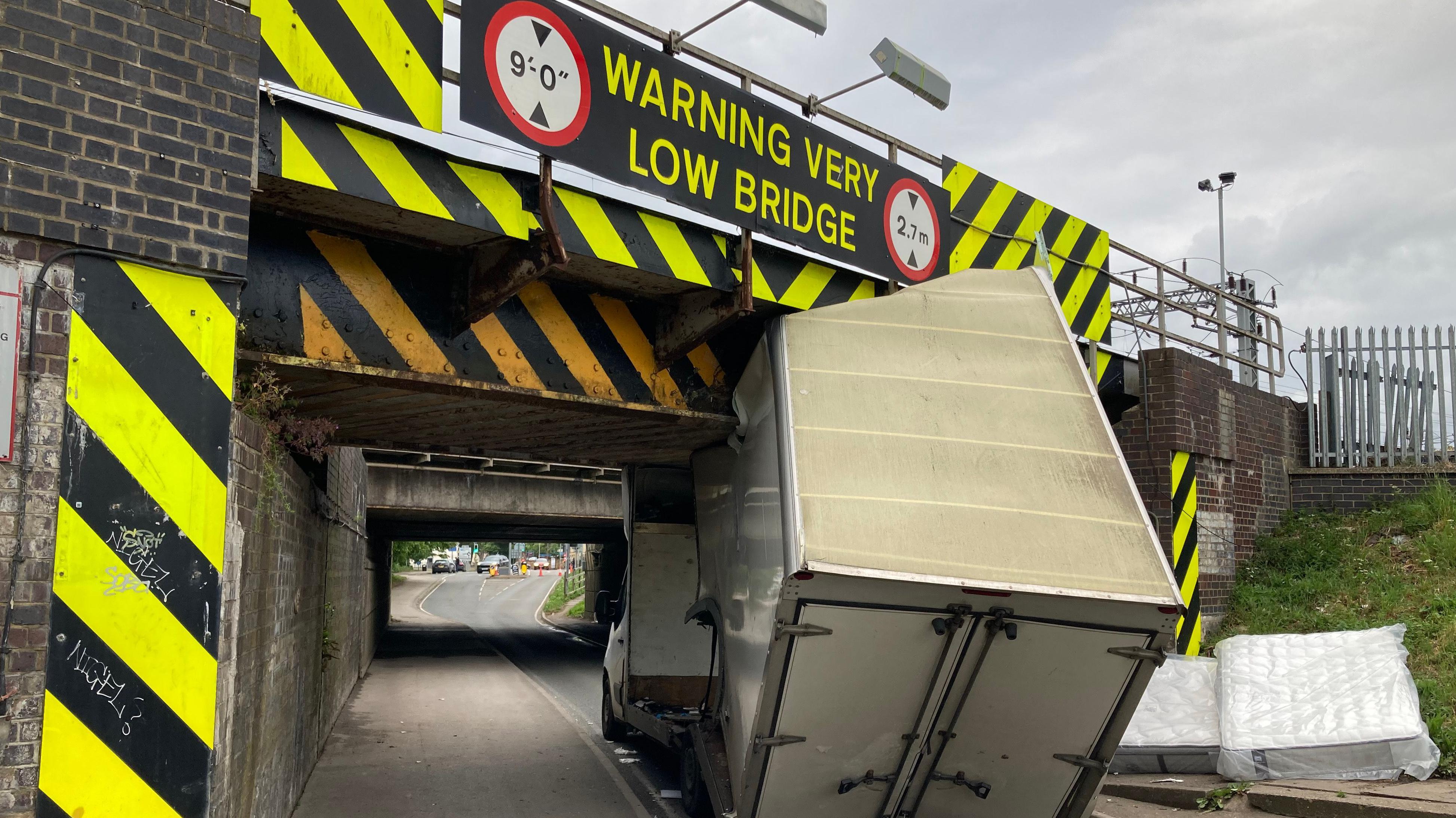 Van hits railway bridge a day after tractor strike