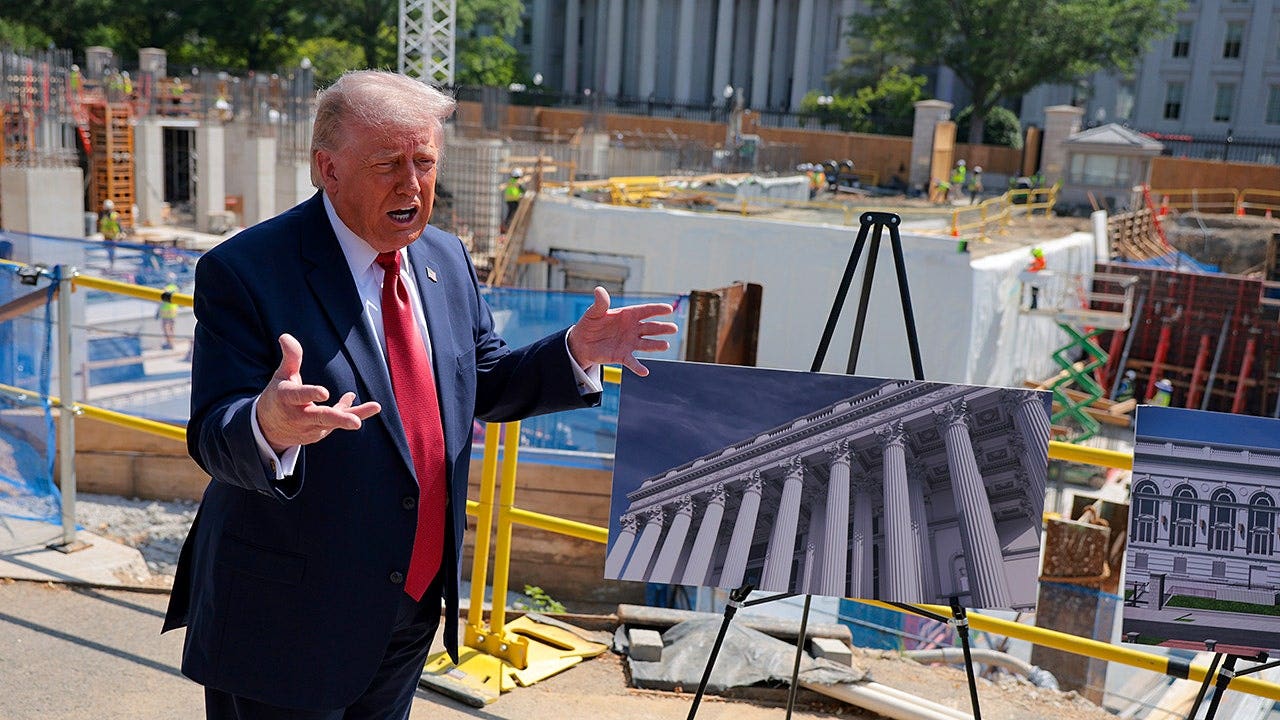 Trump pulls back curtain on White House ballroom’s fortress-like ...