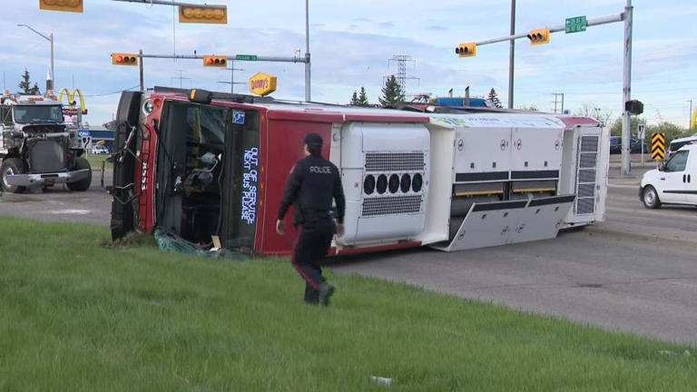 3 people taken to hospital after Calgary Transit bus rollover