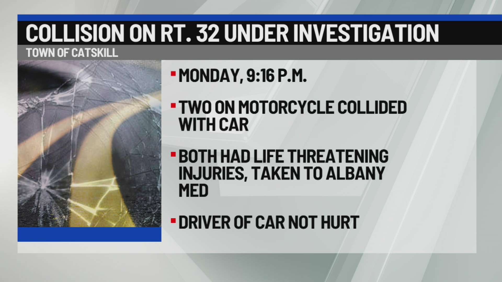 2 seriously injured after motorcycle, car crash in Catskill