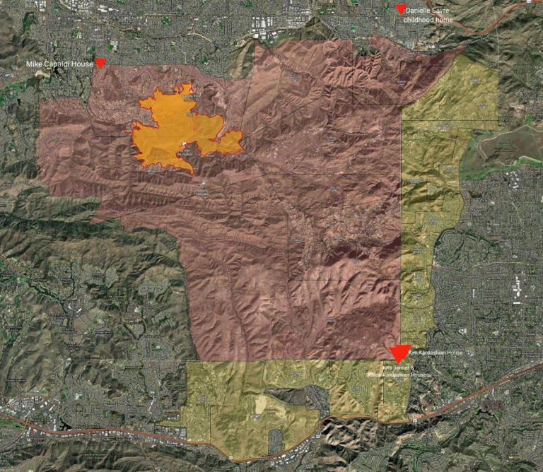 Simi Valley evacuation map shows celebrity homes near the fire line