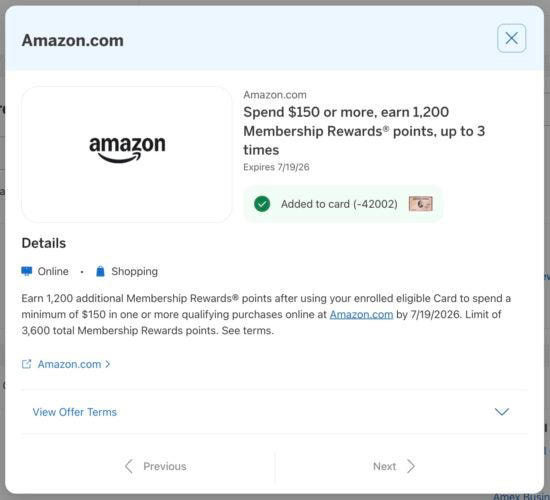 New Amex offer: Earn up to 3,600 bonus points from Amazon purchases