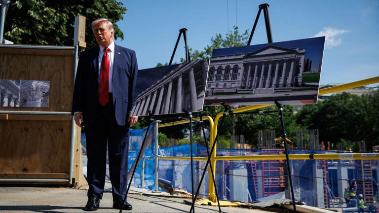 Donald Trump holds poster to hide his body during press briefing amid ...