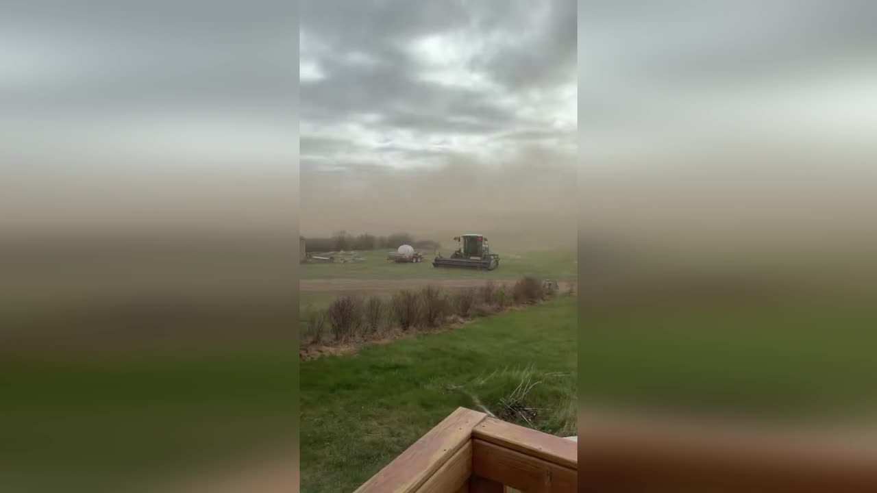 Apocalyptic dust storm engulfs Montana farm during early morning harvest