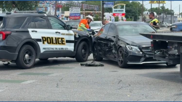 None injured in car accident involving police officer in west San Antonio