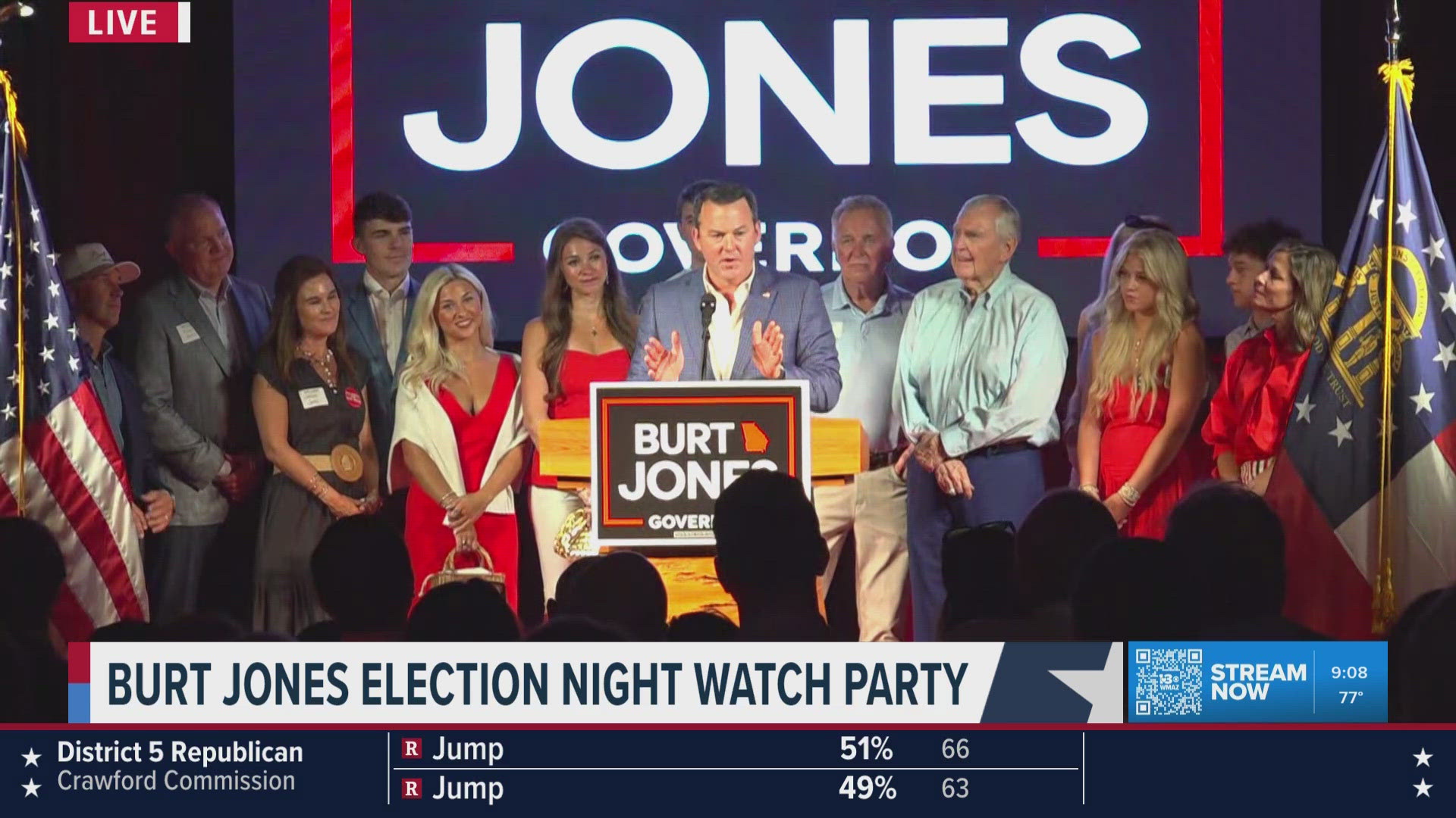 Watch: Burt Jones speaks after AP projects run-off in GOP race for governor