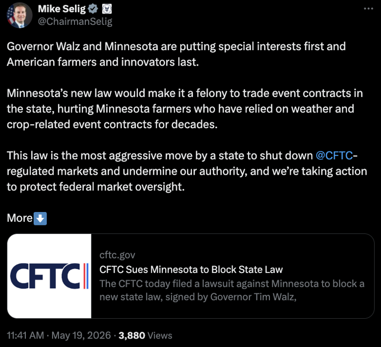 CFTC sues Minnesota, Governor Tim Walz over prediction markets ban