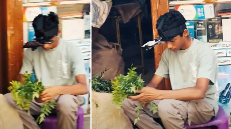 Viral video | Bengaluru vegetable seller uses iPhone headgear for AI ...