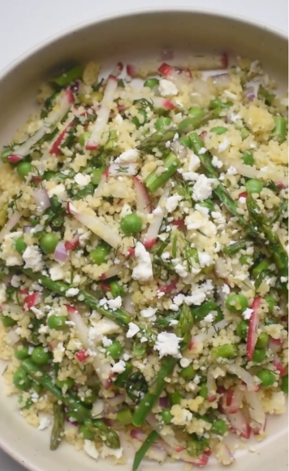 Fresh tabbouleh salad asparagus, peas, radishes & herbs