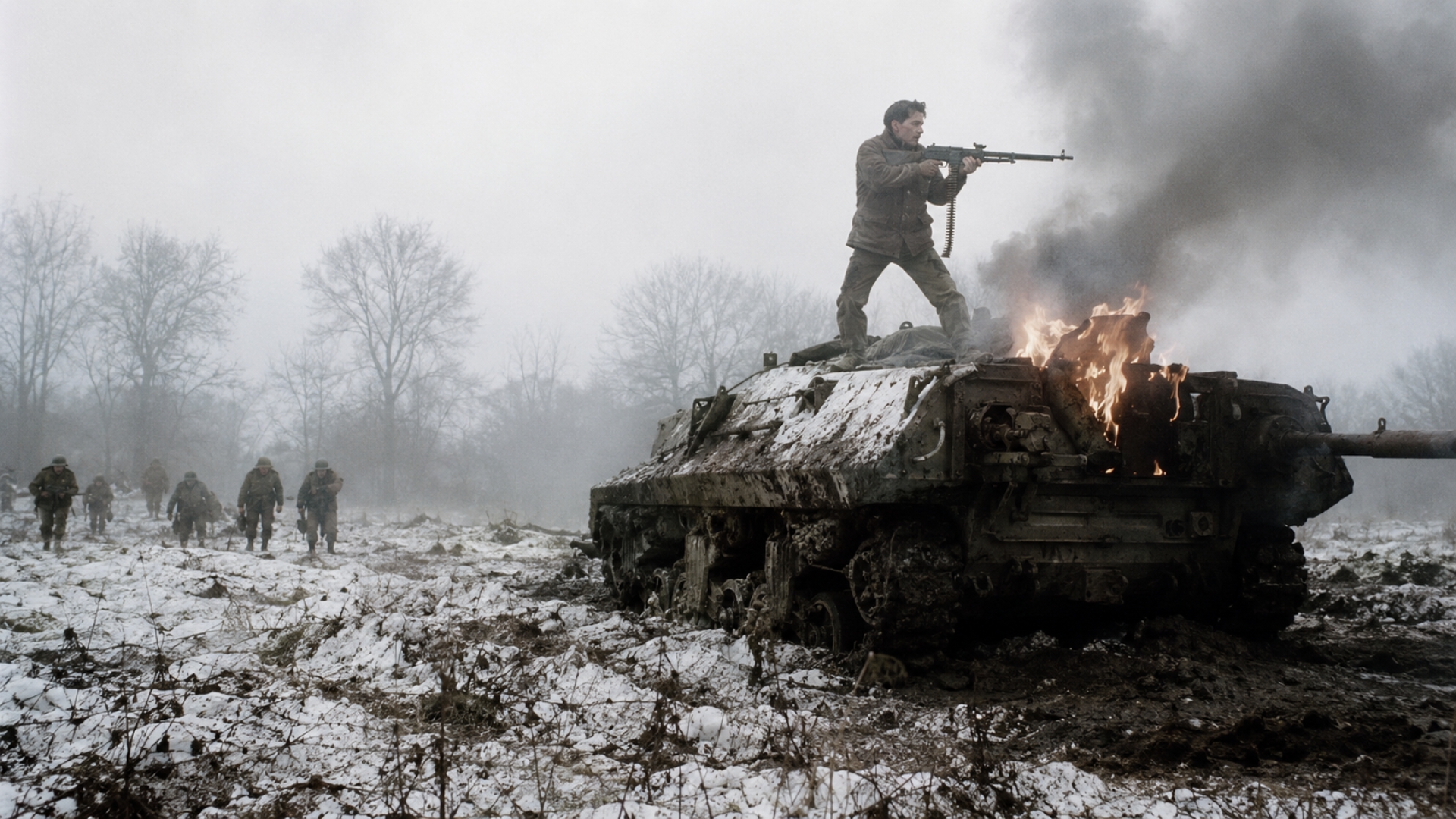 Audie Murphy stood on a burning tank destroyer and stopped a German assault