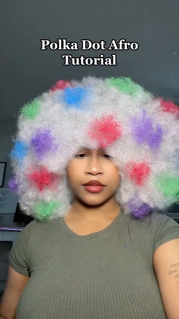 Polka dot afro bold hair look