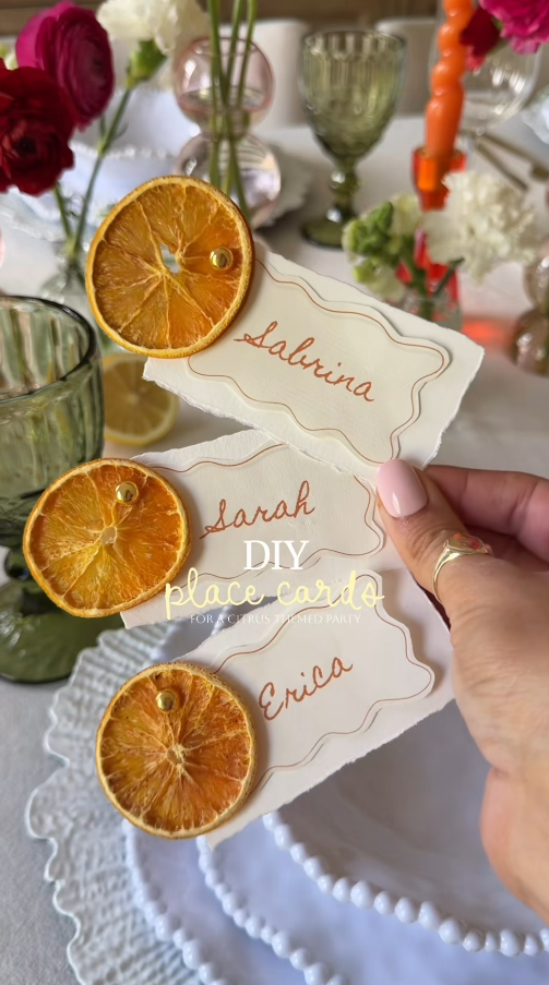 DIY citrus themed place cards for a fresh summer party