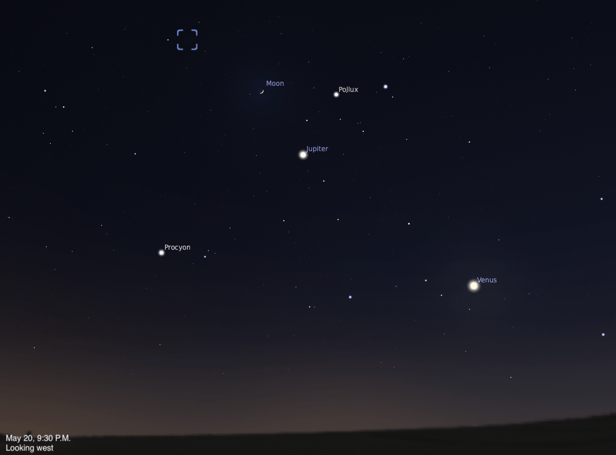 The sky today on Wednesday, May 20: The moon checks in on the Beehive