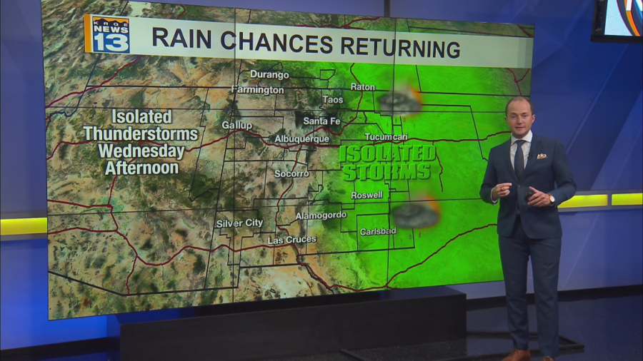 Isolated storms move into eastern New Mexico Wednesday