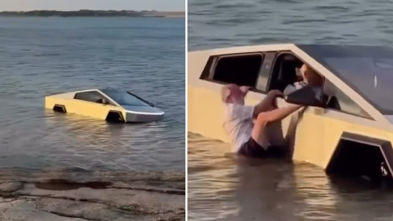 Tesla Cybertruck sinks in lake during water test, viral video explodes ...