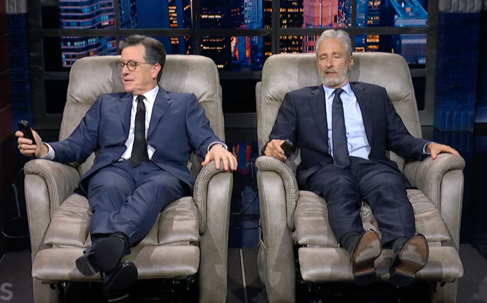 Jon Stewart surprises Stephen Colbert with a serenade from Andra Day