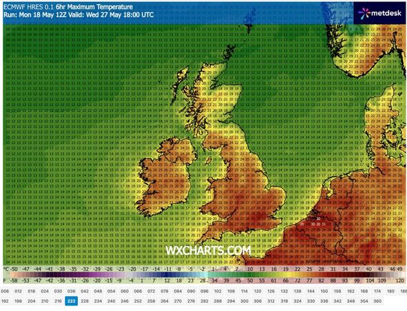 UK heatwave maps reveal 26 regions set for 28C to 31C scorcher - full list