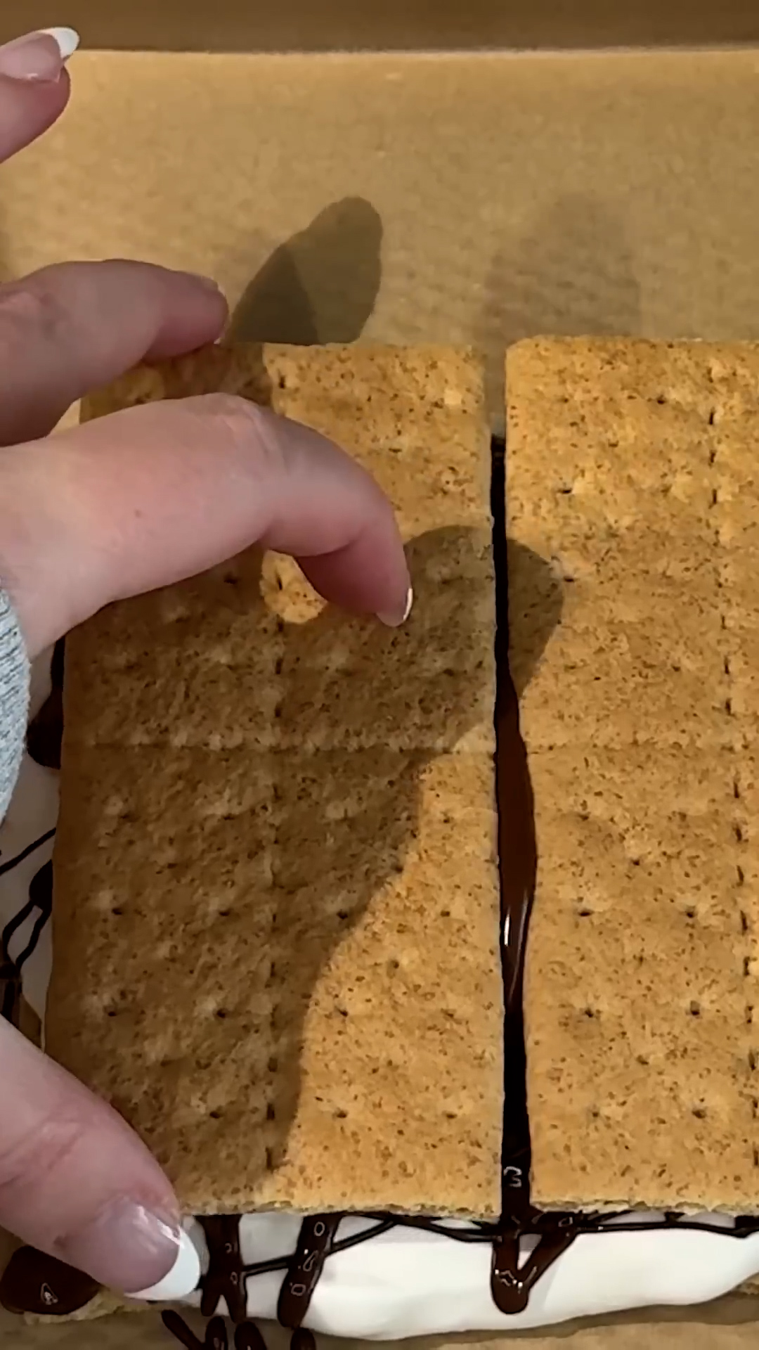 Graham crackers sandwich frozen marshmallow and chocolate