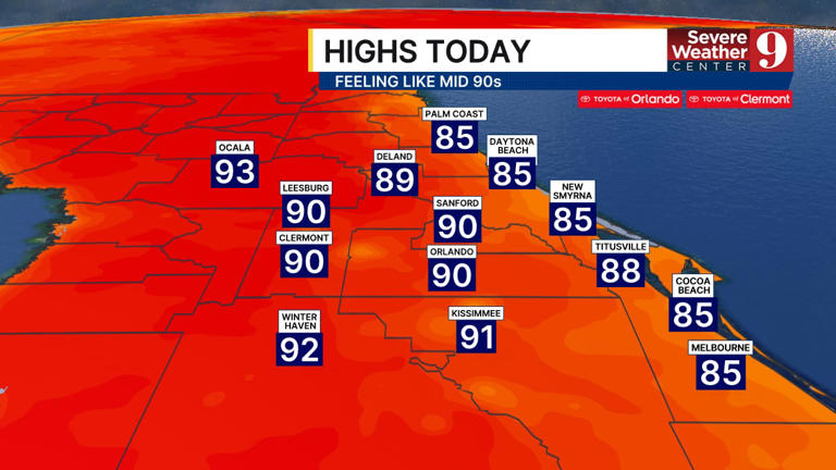 Heat index values to soar, rain possible in Central Florida