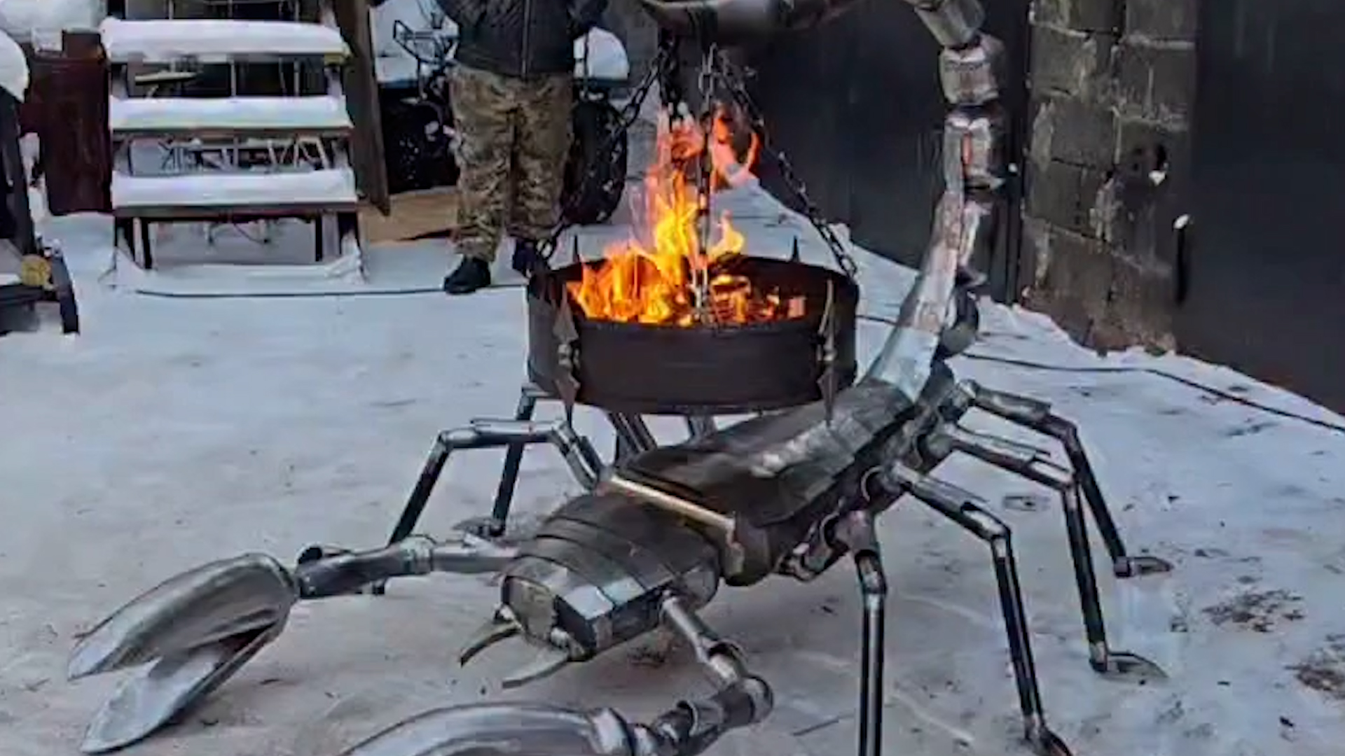 Bizarre scorpion-shaped fire pit installation in Russia