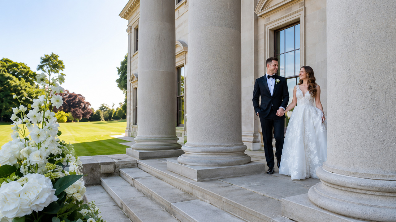 Black tie fashion and classic décor define this Ireland wedding