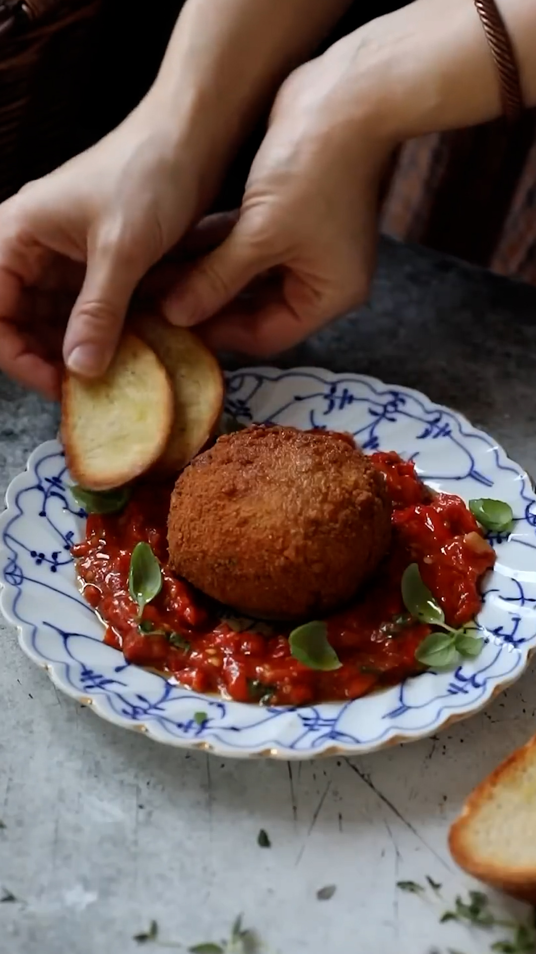 Golden fried burrata with crispy coating