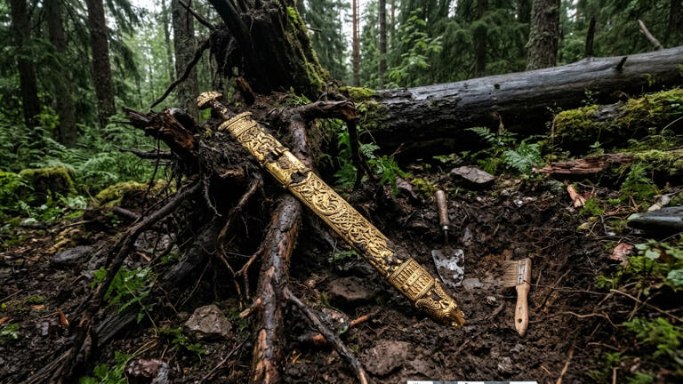Encontraram em uma floresta da Noruega, sob uma árvore caída, o encaixe ...