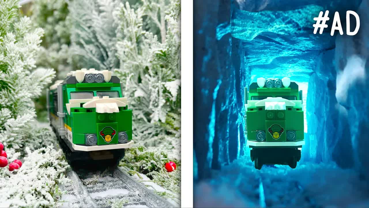 A giant LEGO train rolled through the snow – the winter build reveal