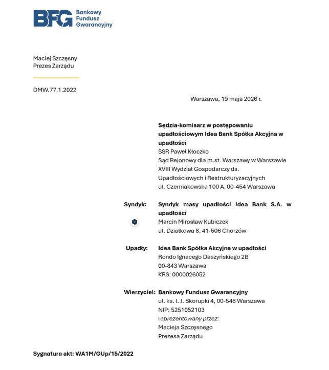 Szef BFG nie chce tego syndyka dla Idea Banku. Jest oficjalne pismo do sądu