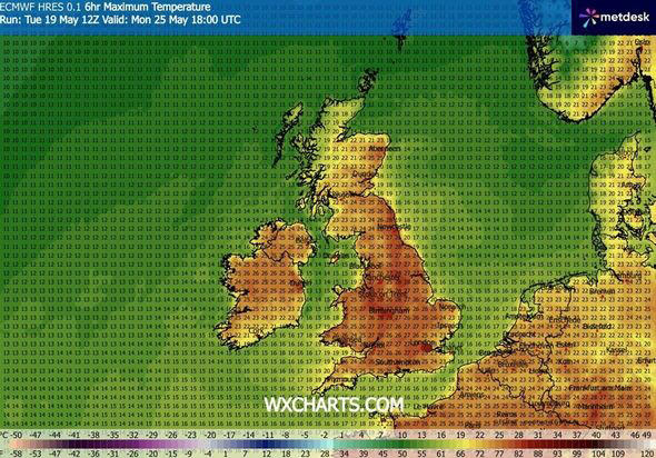Bank holiday weather maps turn red with 29C scorcher - 26 UK counties ...