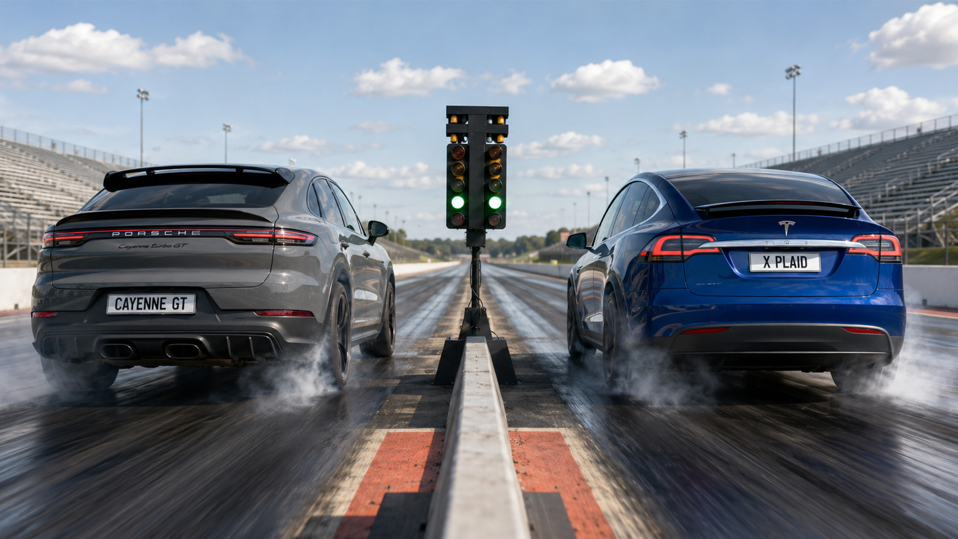 Porsche Cayenne Turbo GT faces Tesla Model X Plaid drag race