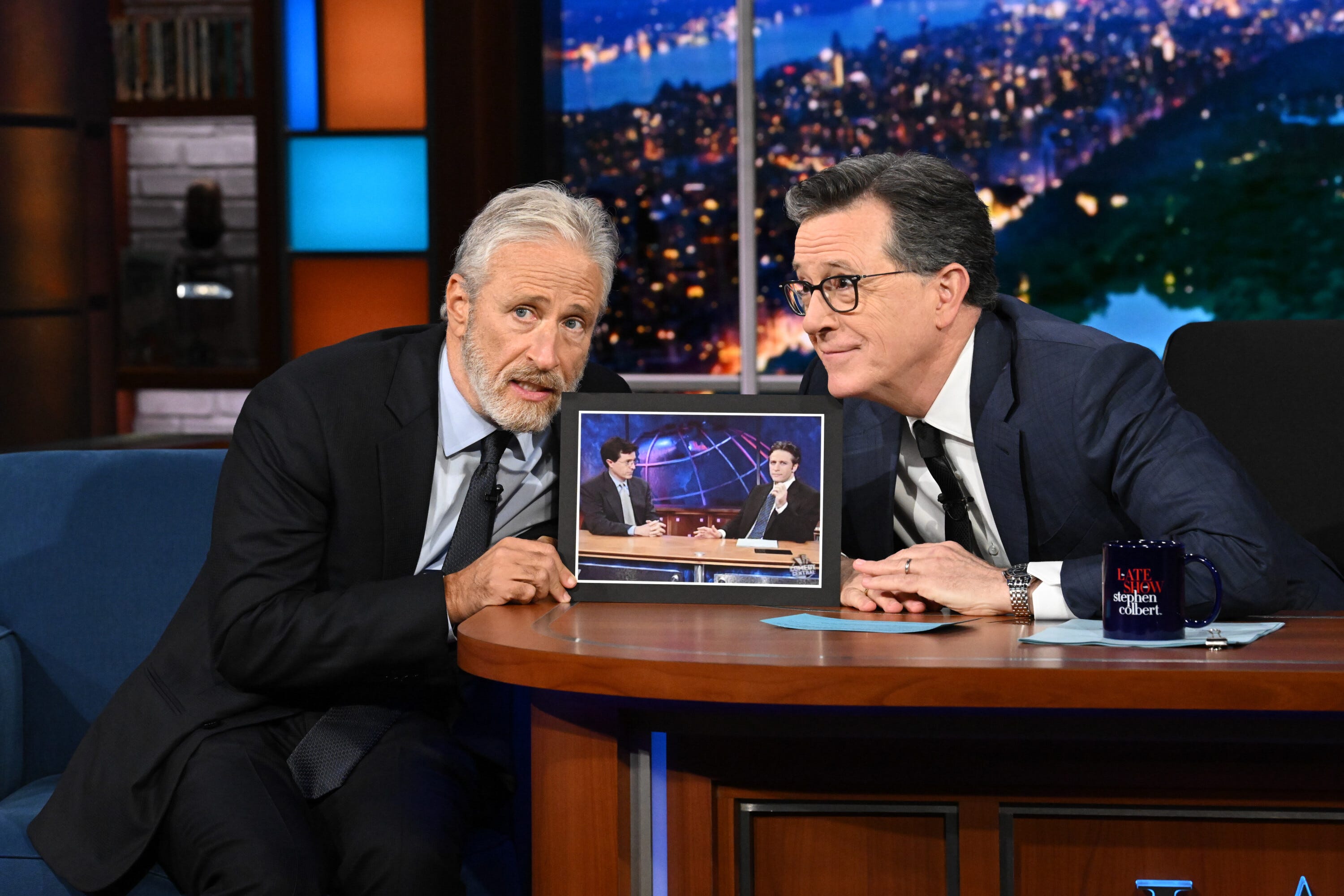 Jon Stewart skewers CBS in Stephen Colbert reunion on 'The Late Show'