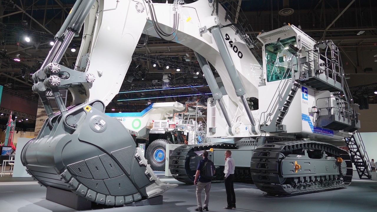 Giant mining excavator displayed at heavy equipment expo